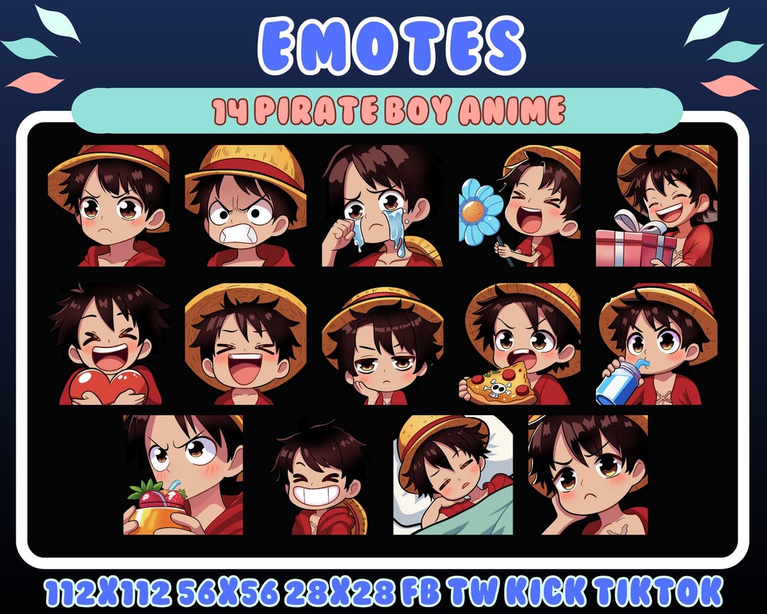 14 Pirate Boy Anime Emotes for Twitch, Discord, Kick (digital Download ...