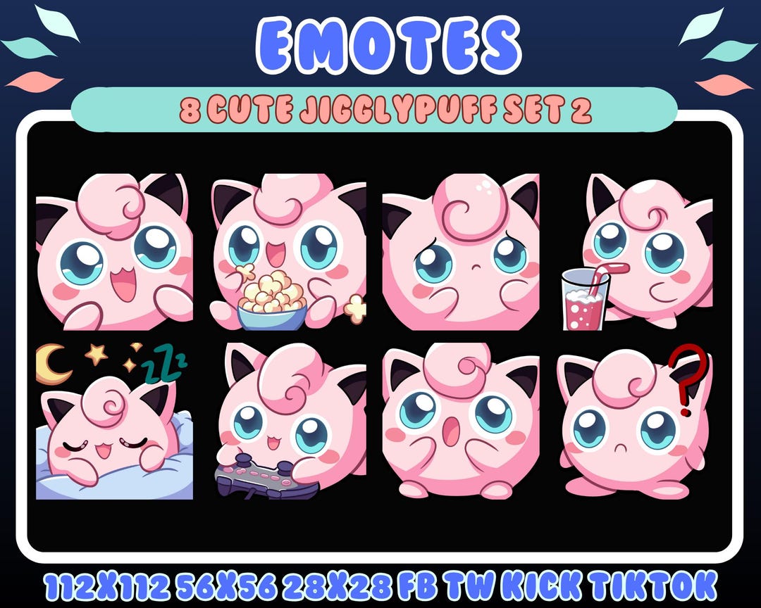 8 Cute Jigglypuff Emotes Set 2 | Twitch, Discord, Kick (digital ...
