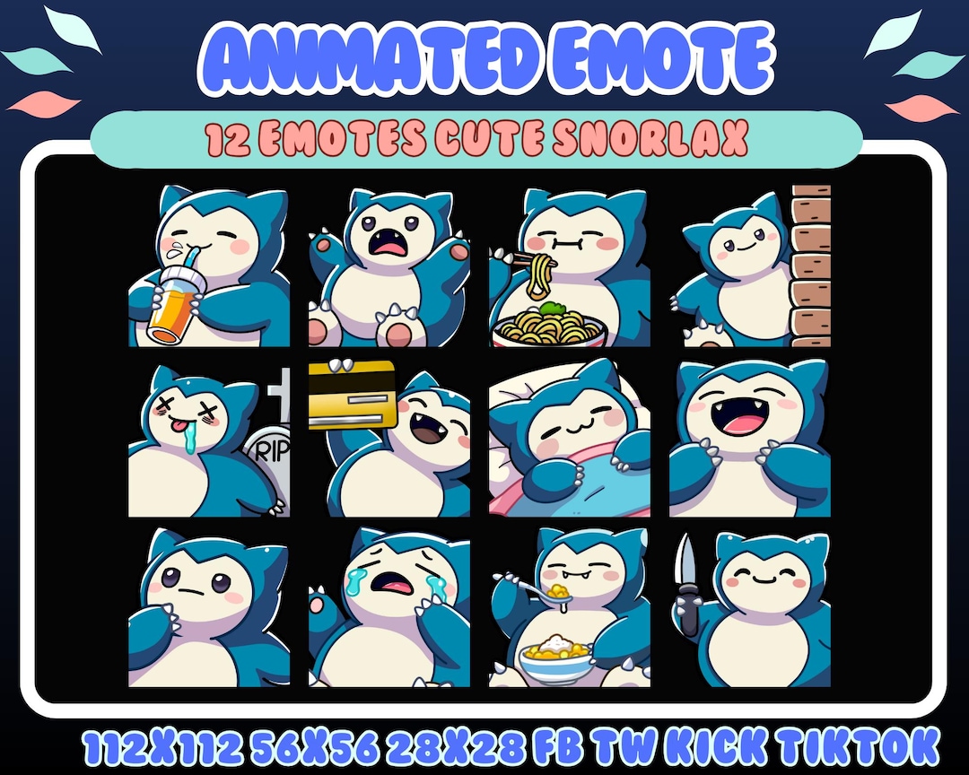 12 Snorlax Emotes for Twitch, Discord, Kick (digital Download) Emotes ...