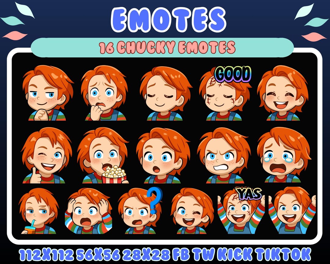 16 Chucky Emotes: Twitch, Discord, Kick Streamer Pack (digital Download ...