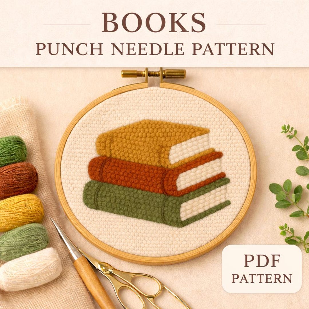 Books Punch Needle Pattern | Beginner Friendly Cozy Design (PDF Pattern ...