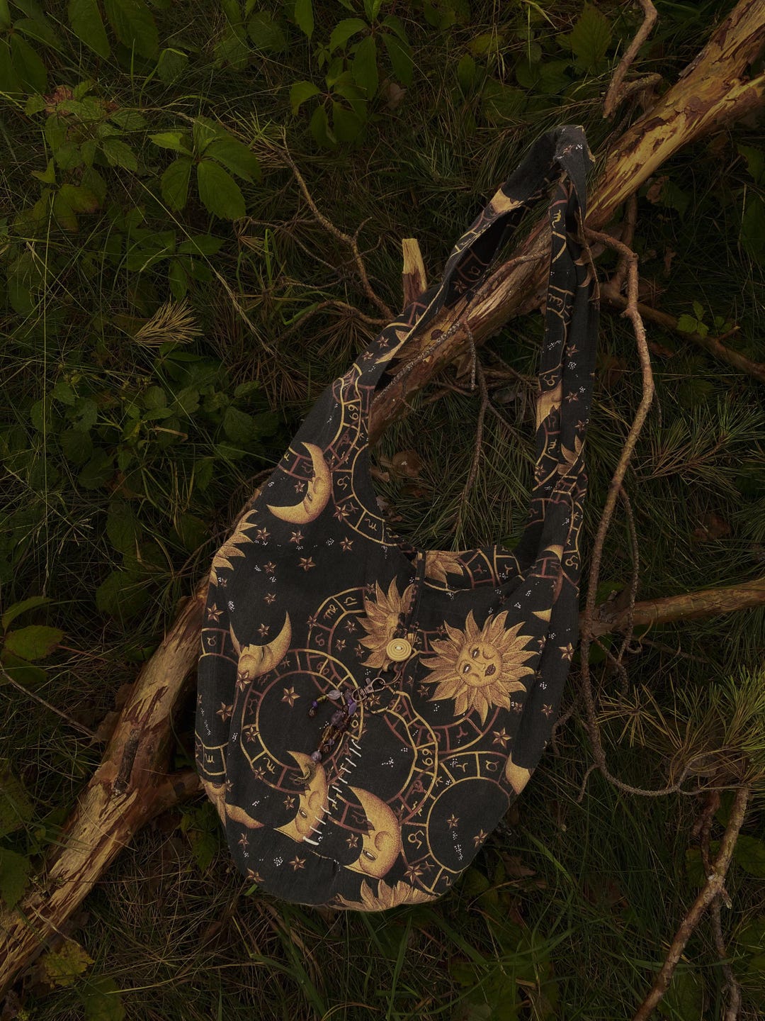Boho Hobo Bag With Sun and Moon Print Astrological Crossbody Upsycle ...