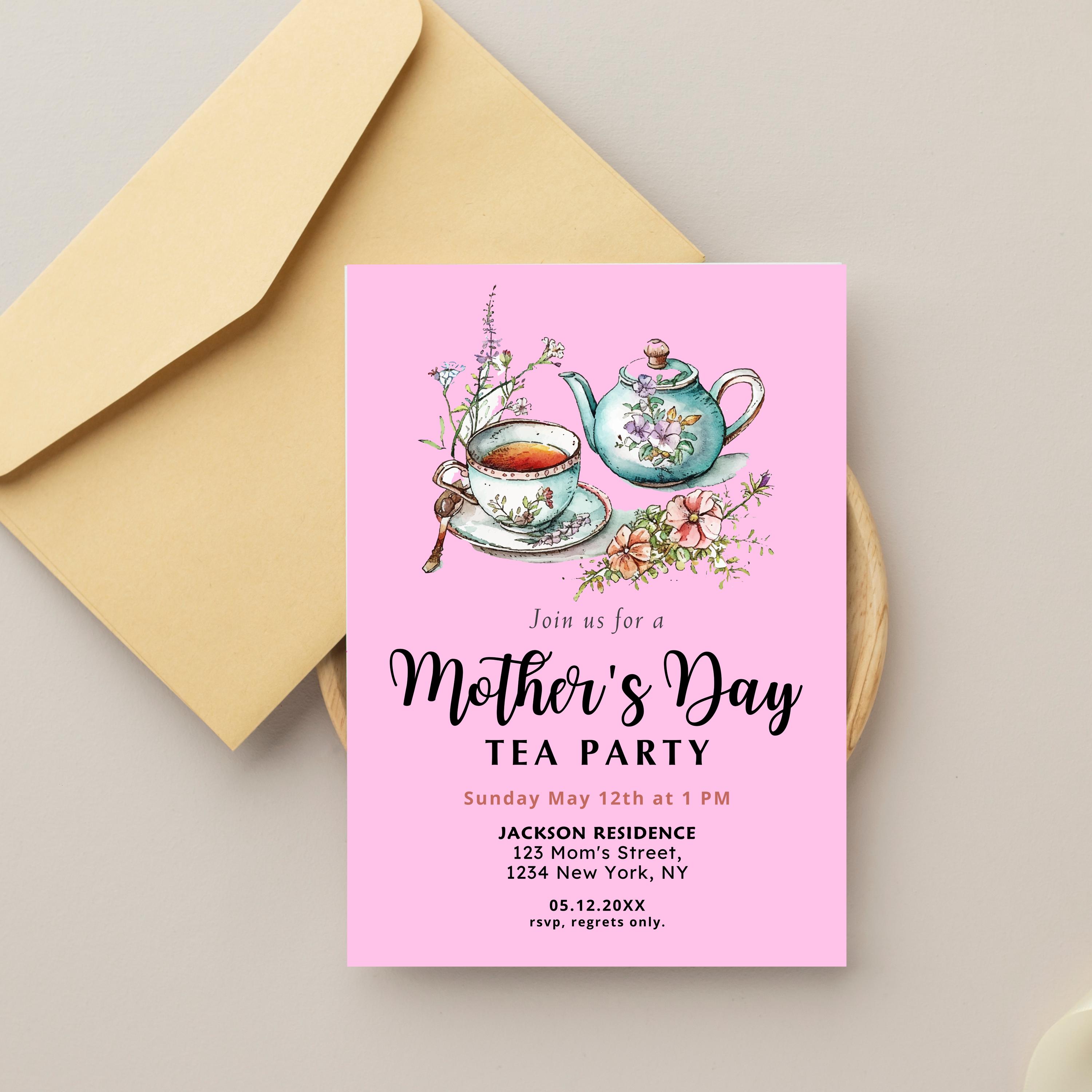 Floral Mother's Day Tea Party Invitation: Editable Canva Template ...