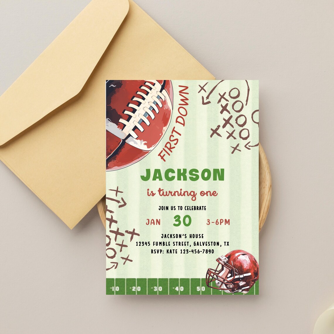 Football 1st Birthday Invitation Ticket: Editable Template (5x7 Inch ...