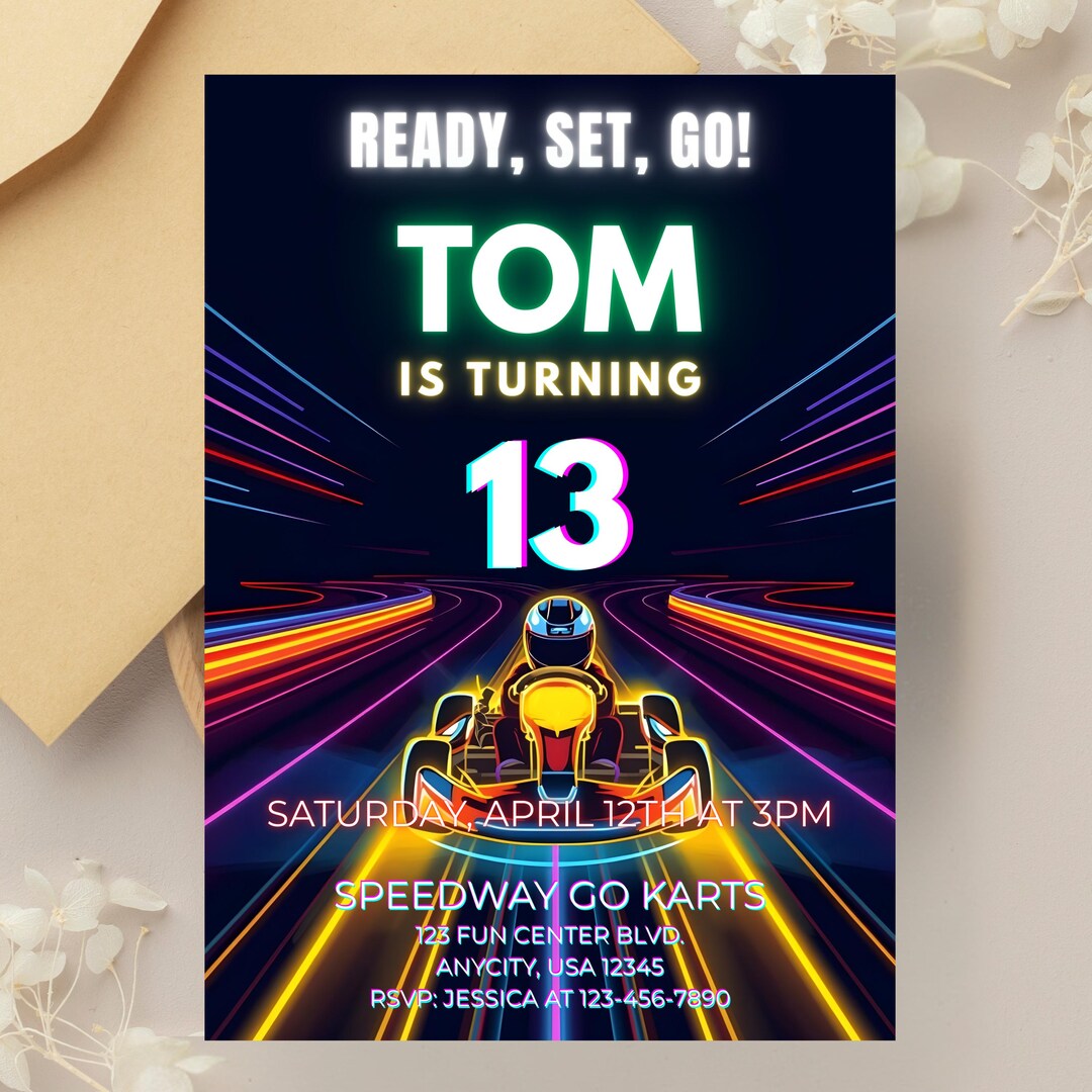 Go Kart Birthday Invitation, Ready Set Go Party Invite, Kids Go Kart ...