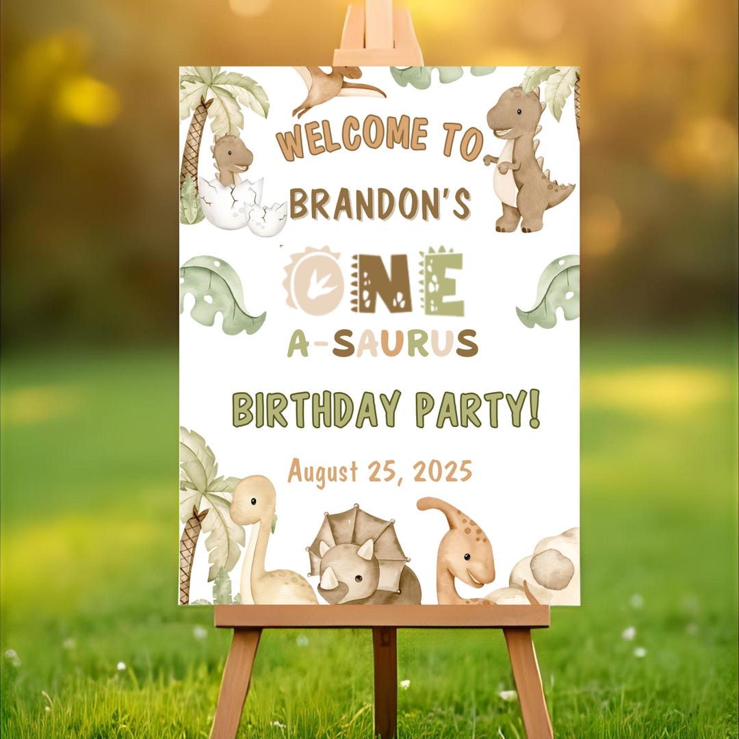 Dinosaur Birthday Welcome Sign | Editable One-a-saurus Party Decor ...