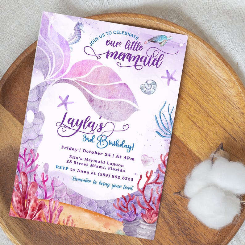 Mermaid Birthday Invitation: Under the Sea Party, Pink Theme (editable ...