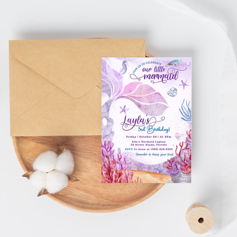 Mermaid Birthday Invitation: Under the Sea Party, Pink Theme (editable ...