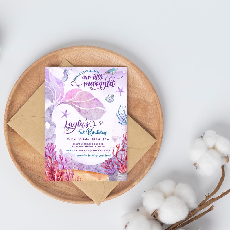 Mermaid Birthday Invitation: Under the Sea Party, Pink Theme (editable ...