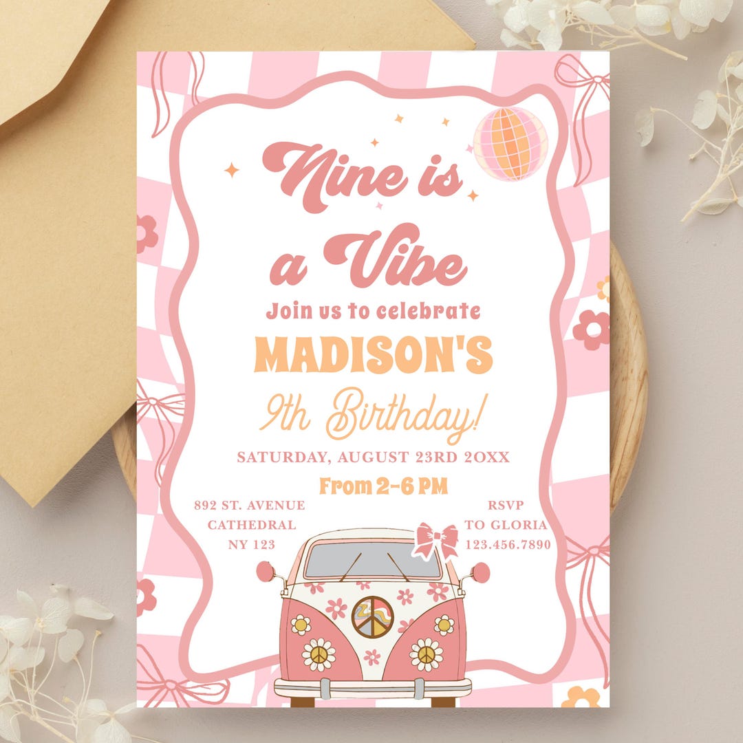 Groovy Nine is a Vibe Birthday Invitation | Retro Disco (editable PDF ...