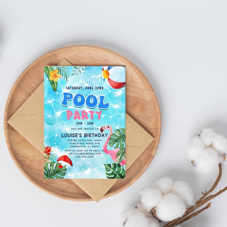 Neon Pool Party Invitation: Editable Canva Template (5x7 Inch Digital ...