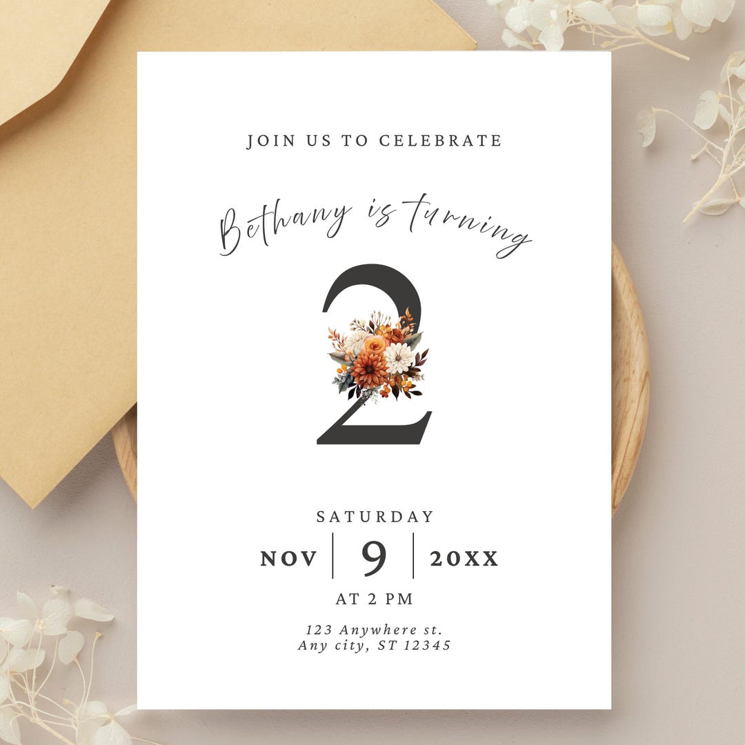 Autumn Floral Birthday Invitation | Editable Canva Template | Fall 2nd ...