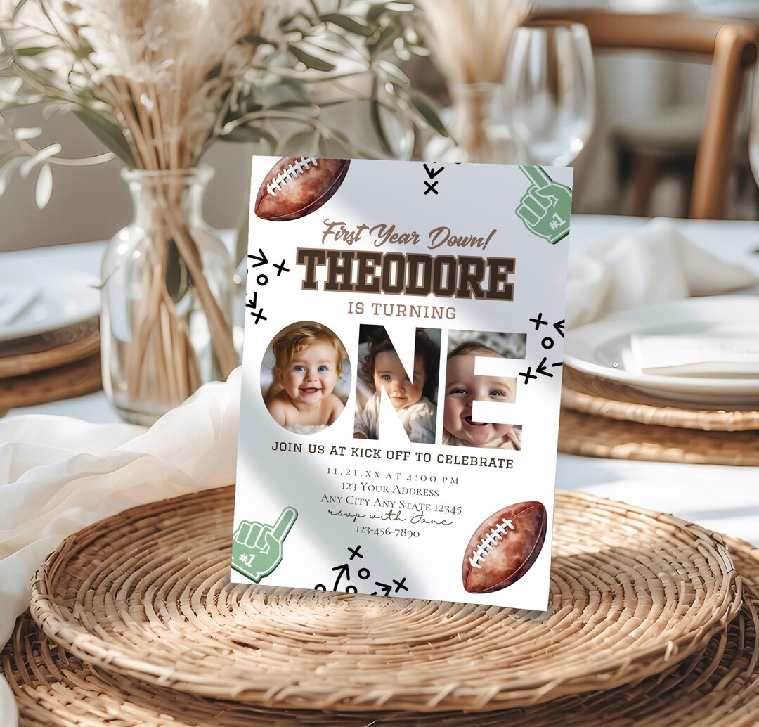 Football First Birthday Party Invitation|boy First Birthday|football ...