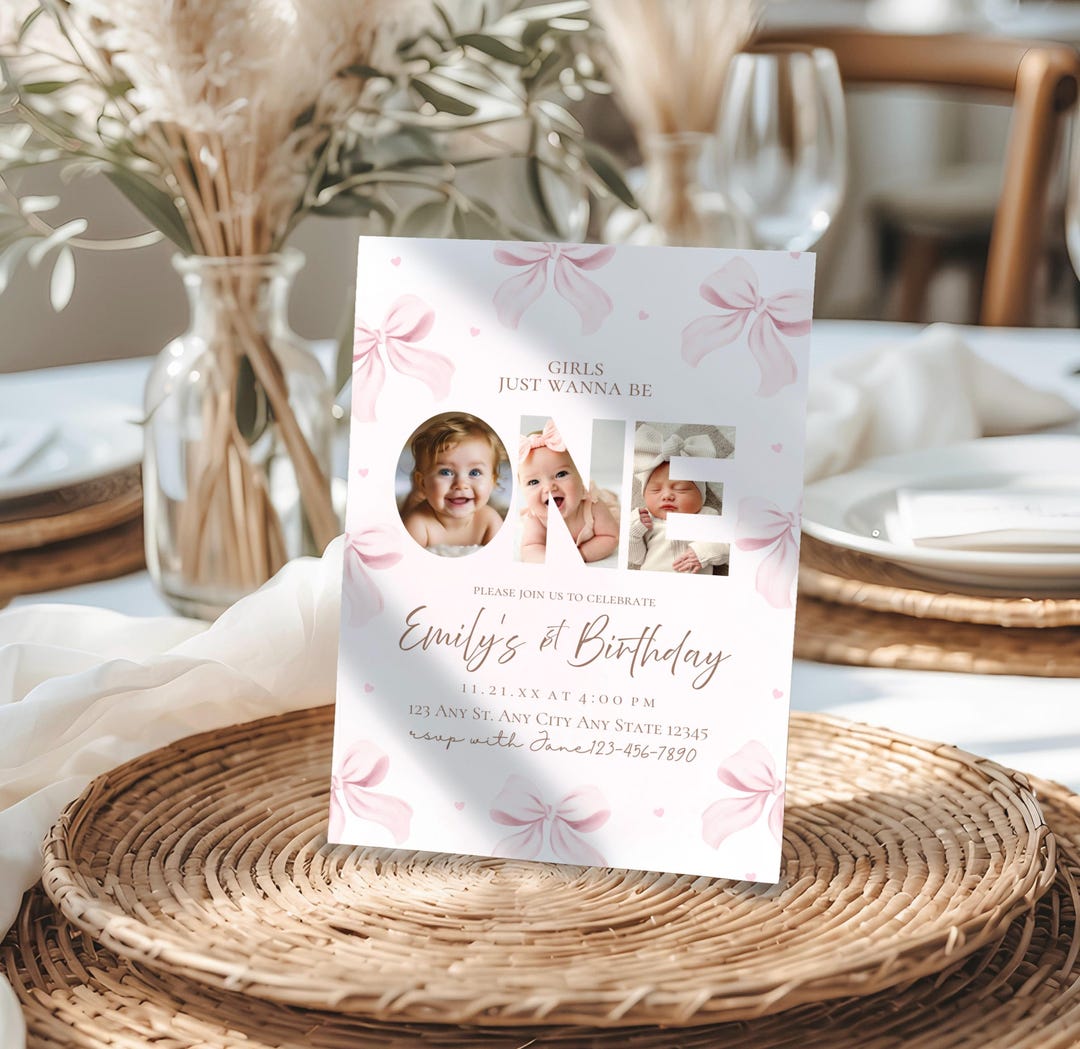 Girls Just Wanna Be One Birthday Party Invitation, Coquette Girl First ...