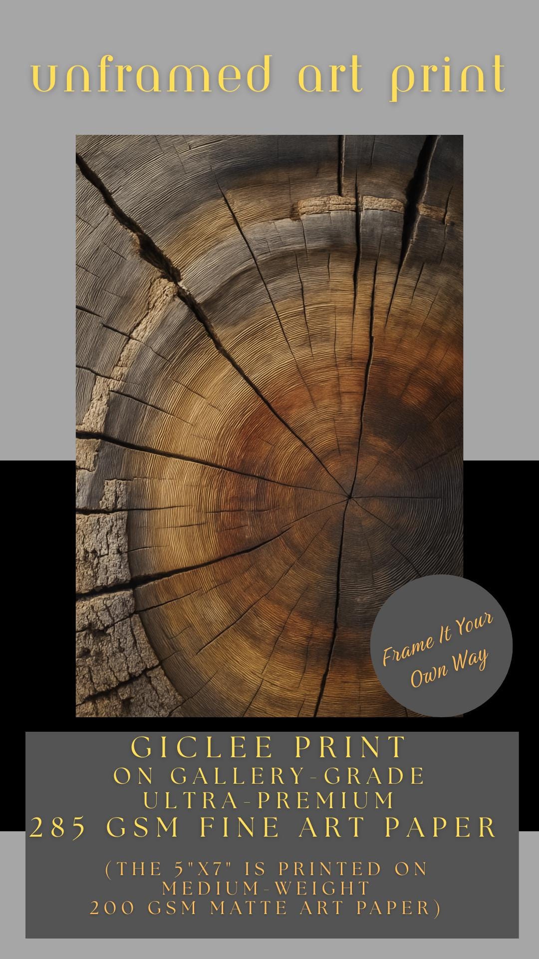 Brown Tree Ring Wall Art, Earth Tone Abstract Wood Grain Print, Large ...