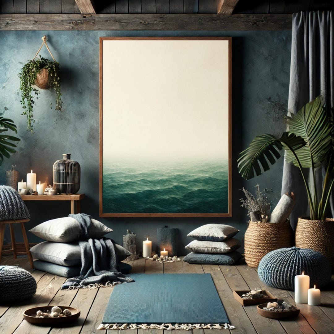 Zen Ocean Wall Art, Blue Coastal Seascape Canvas, Mindfulness Beach ...