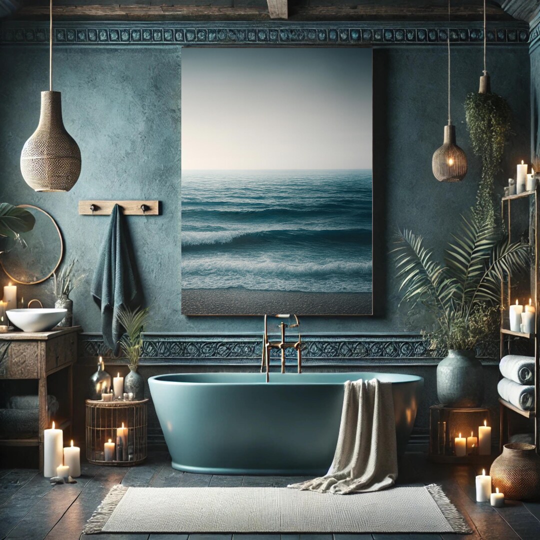 Blue Ocean Horizon Wall Art, Coastal Abstract Sea Print, Modern Beach ...
