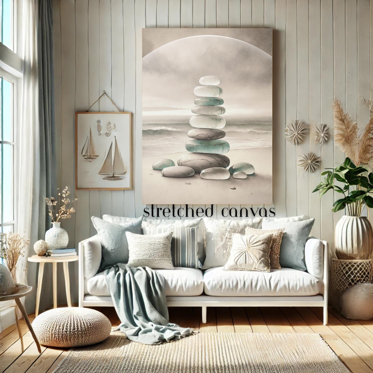 Zen Stacked Stones Print, Beach House Meditation Artwork, Sea Glass ...