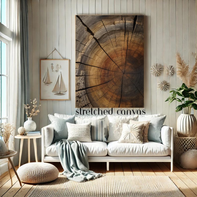 Brown Tree Ring Wall Art, Earth Tone Abstract Wood Grain Print, Large ...