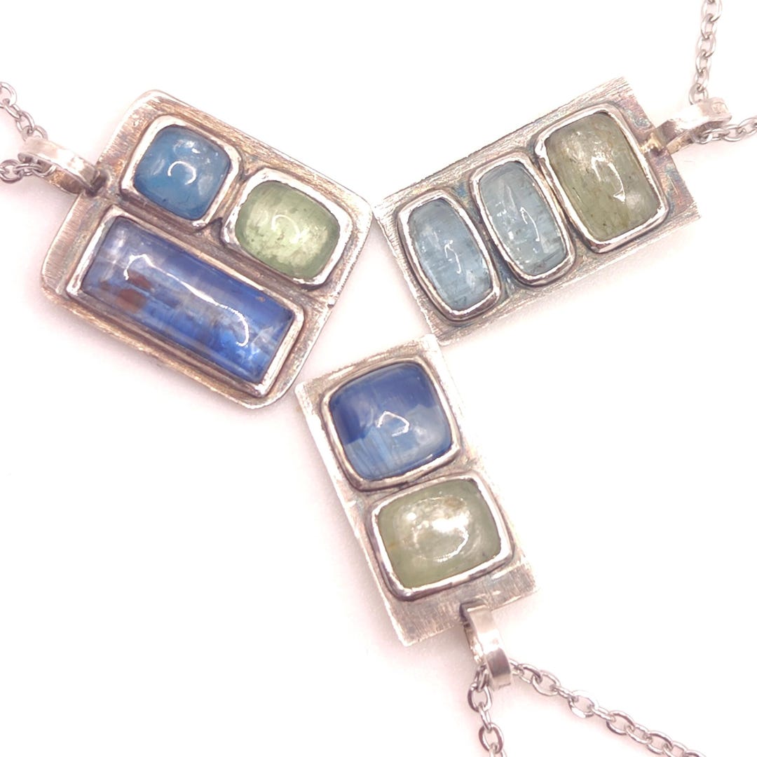 Oxidized Sterling Silver Kyanite Pendant: Minimalist Artisan Necklace ...
