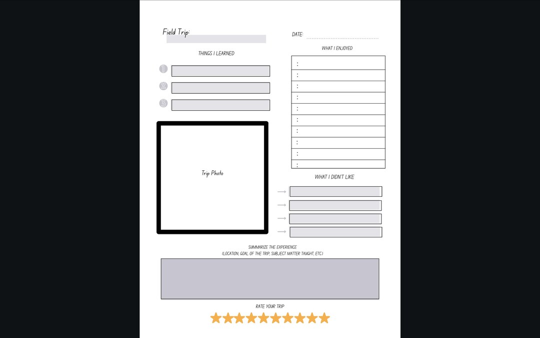 Easy, Printable, Field Trip Review Sheet, Student Report With Photo ...
