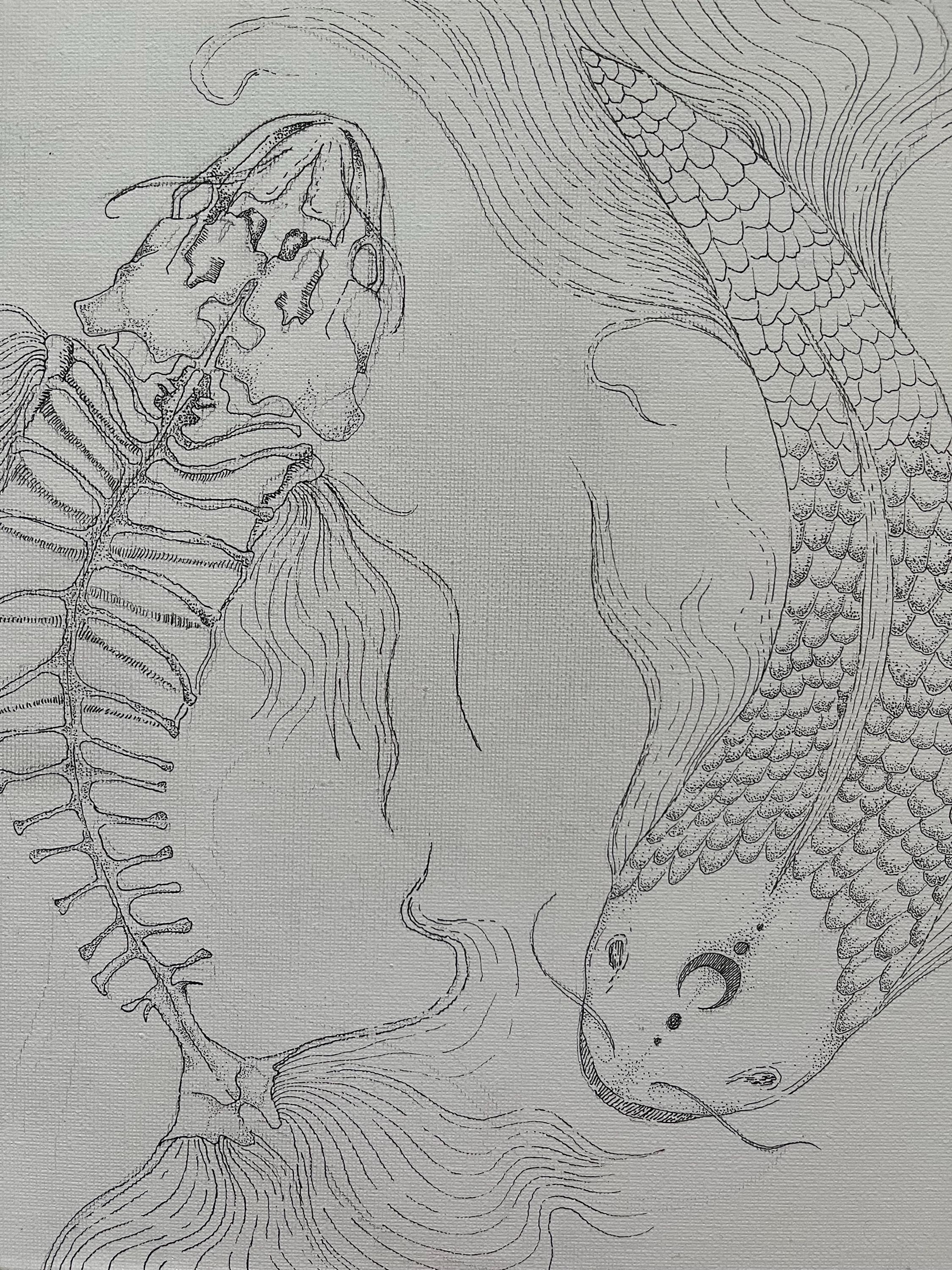 Whimsical Delicate Koi Fish Canvas Board Ying Yang Design - Etsy