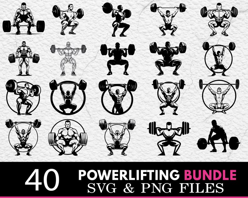 Powerlifting Silhouette SVG PNG Bundle, Gym Athlete Clipart ...