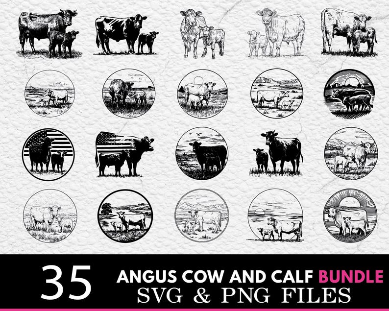 Angus Cow and Calf Silhouette SVG PNG Bundle, Farm Ranch Clipart - Etsy