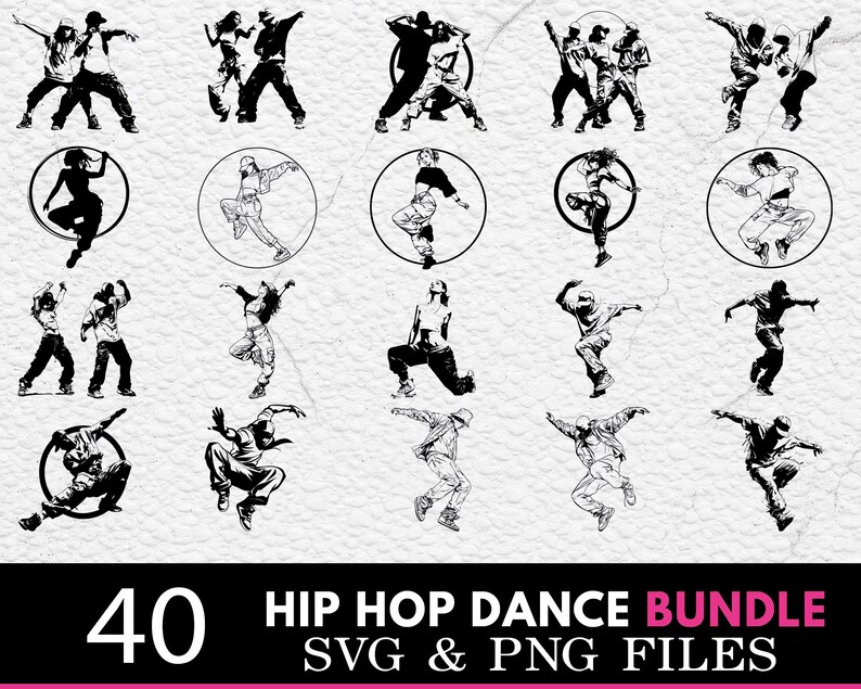 Hip Hop Dance Silhouette SVG PNG Bundle, Street Dancer Clipart ...