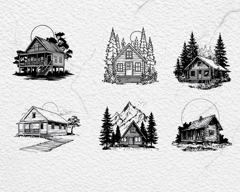 Wooden House Silhouette SVG PNG Bundle, Cabin Clipart Vector, Cricut ...