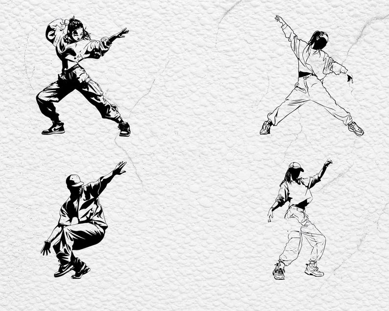 Hip Hop Dance Silhouette SVG PNG Bundle, Street Dancer Clipart ...
