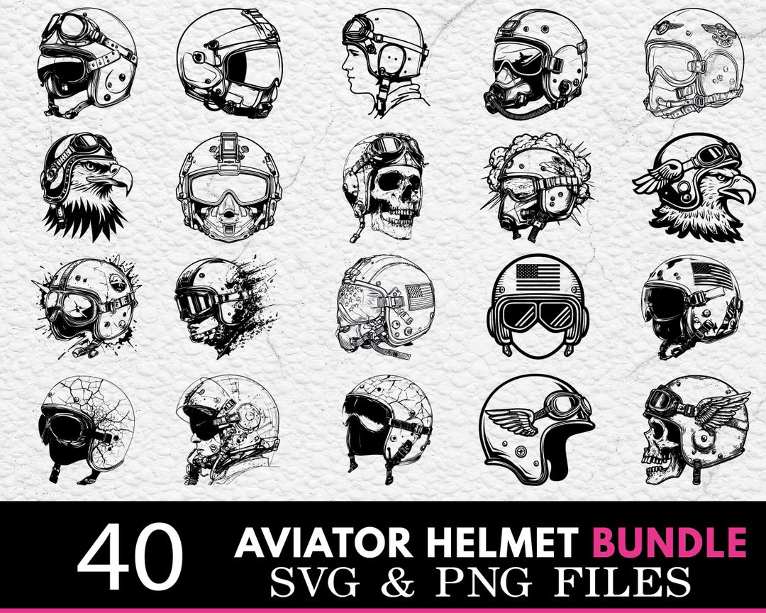 Aviator Helmet Silhouette SVG PNG Bundle, Pilot Clipart Vector, Cricut ...