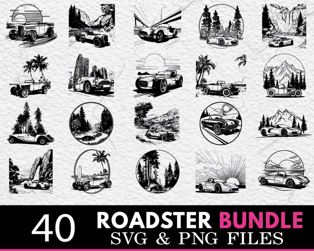 Roadster Silhouette SVG PNG Bundle, Sports Car Clipart Set, Retro ...