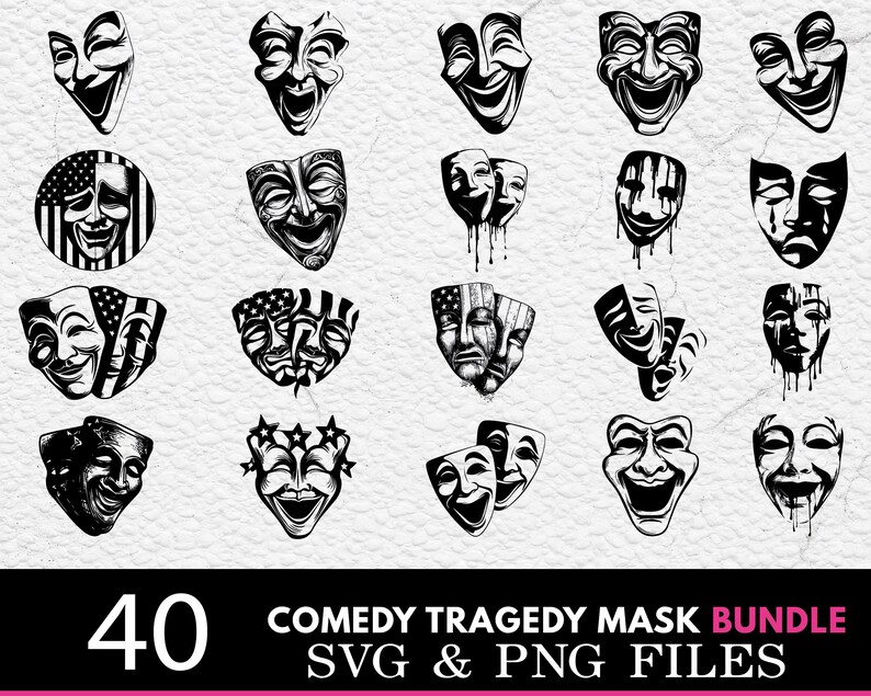 Comedy Tragedy Mask Silhouette SVG PNG Bundle, Theater Drama Clipart - Etsy