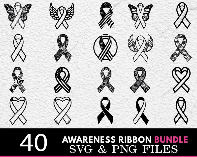 Awareness Ribbon Silhouette SVG PNG Bundle, Support Ribbon Clipart - Etsy