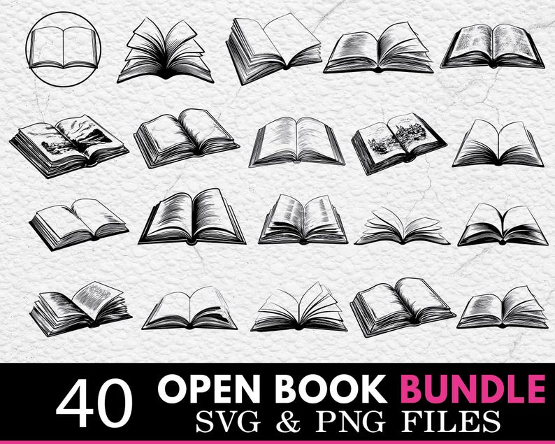 Open Book SVG PNG Bundle: Reading Silhouette Vector (digital Download ...