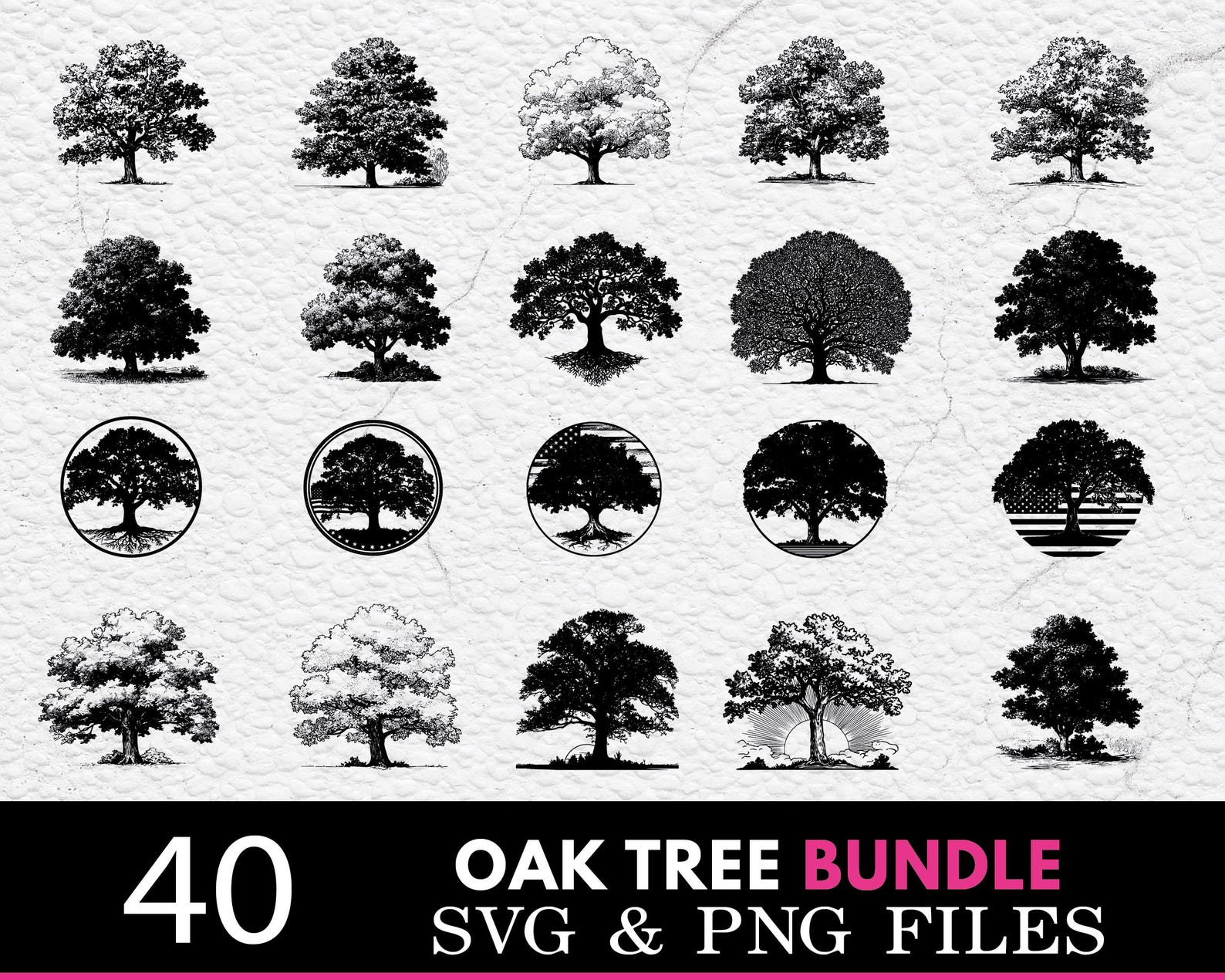 Oak Tree SVG PNG Bundle | Tree Silhouette Vector | Cricut Cut Files ...