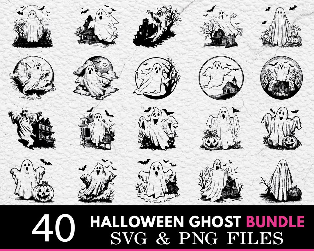 Halloween Ghost SVG PNG Bundle: Spooky Clipart, Vector Cut Files ...