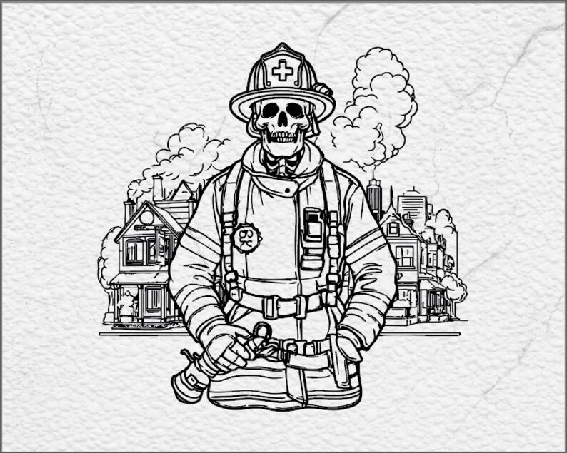 Skeleton Firefighter SVG PNG Bundle, Skull Fireman Silhouette ...