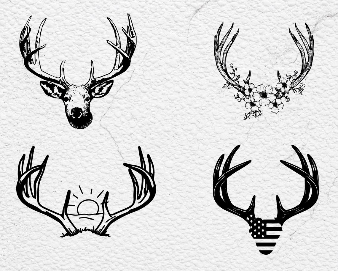 Deer Antlers SVG PNG Bundle, Buck Horn Silhouette Clipart, Rustic ...