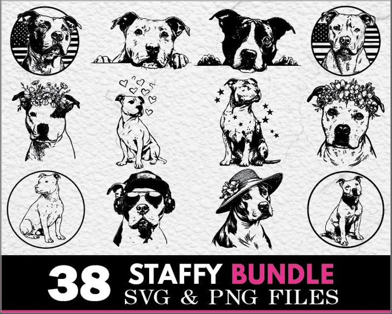 Staffordshire Bull Terrier SVG Bundle: Staffy Silhouette Clipart ...