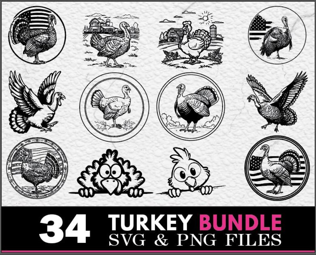 Turkey SVG PNG Bundle: Thanksgiving Cricut Cut Files - Etsy