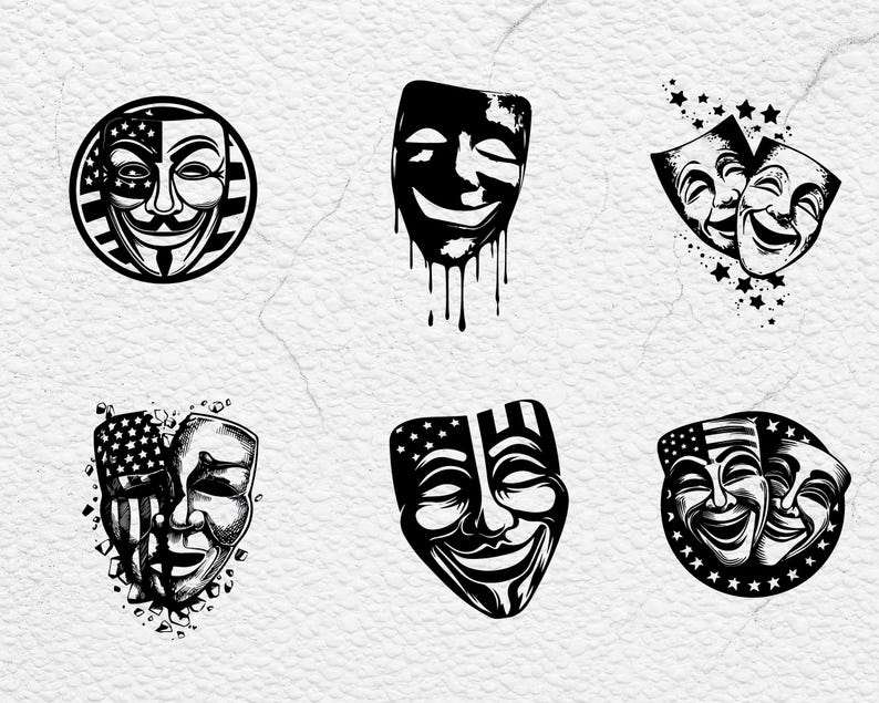 Comedy Tragedy Mask Silhouette SVG PNG Bundle, Theater Drama Clipart - Etsy