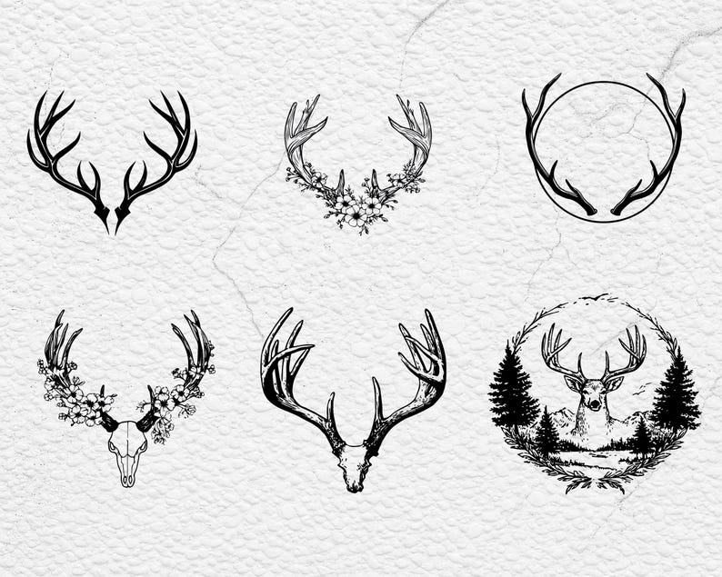 Deer Antlers SVG PNG Bundle, Buck Horn Silhouette Clipart, Rustic ...