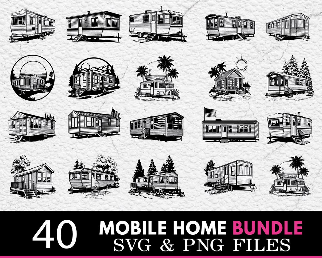 Mobile Home Silhouette SVG PNG Bundle, RV Camper Clipart, Cricut Cut ...