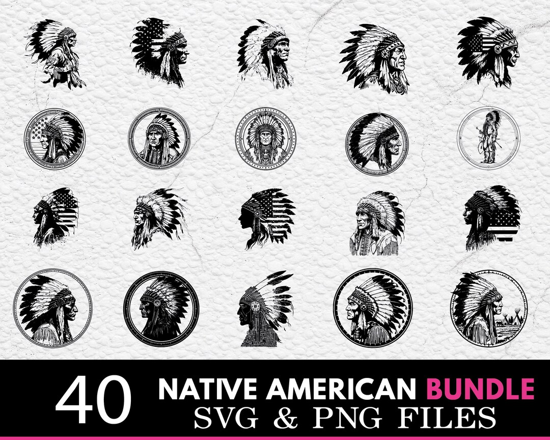 Native American SVG PNG Bundle | Tribal Silhouette Vector | Cricut Cut ...