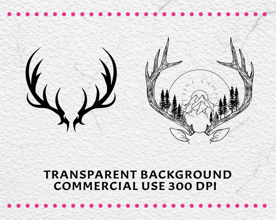 Deer Antlers SVG PNG Bundle, Buck Horn Silhouette Clipart, Rustic ...