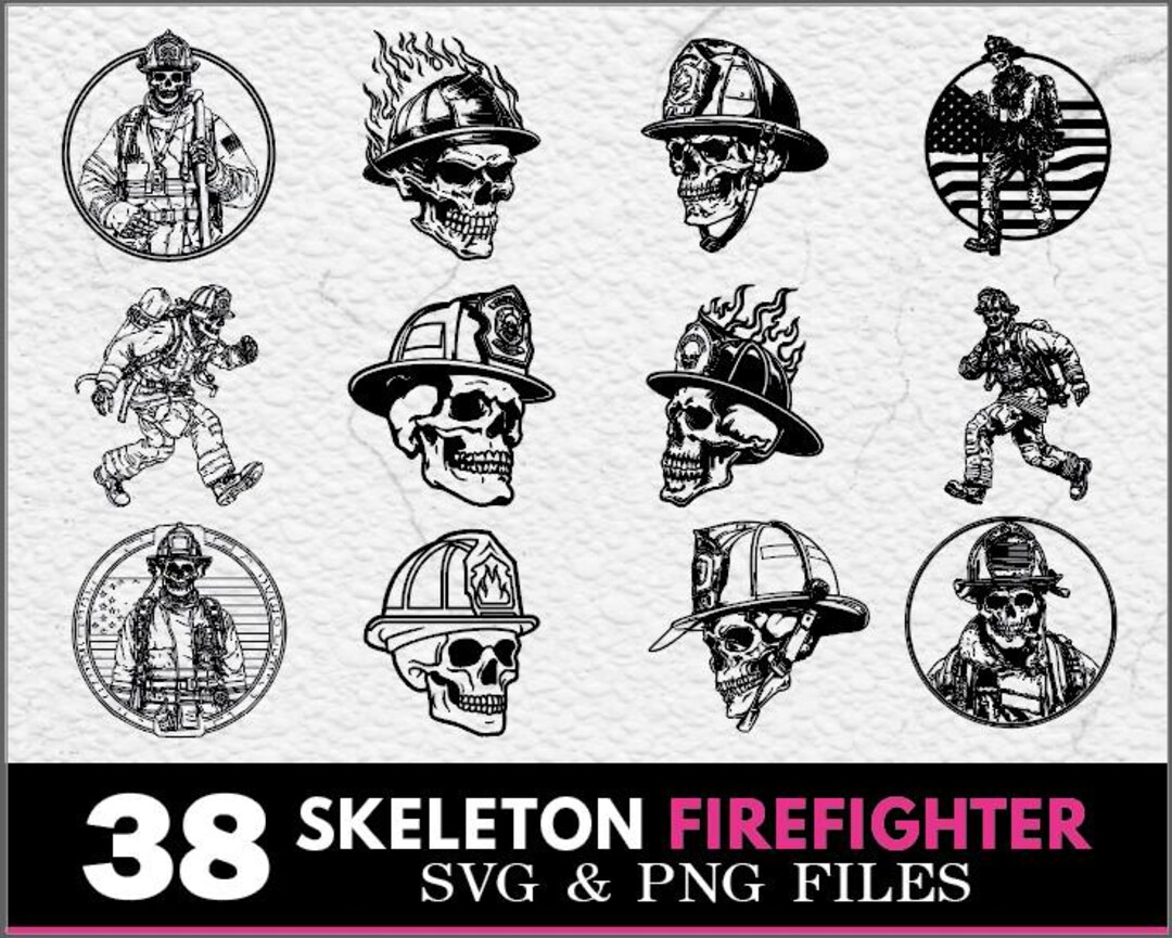 Skeleton Firefighter SVG Bundle: Skull Fireman Clipart, Cricut Ready ...