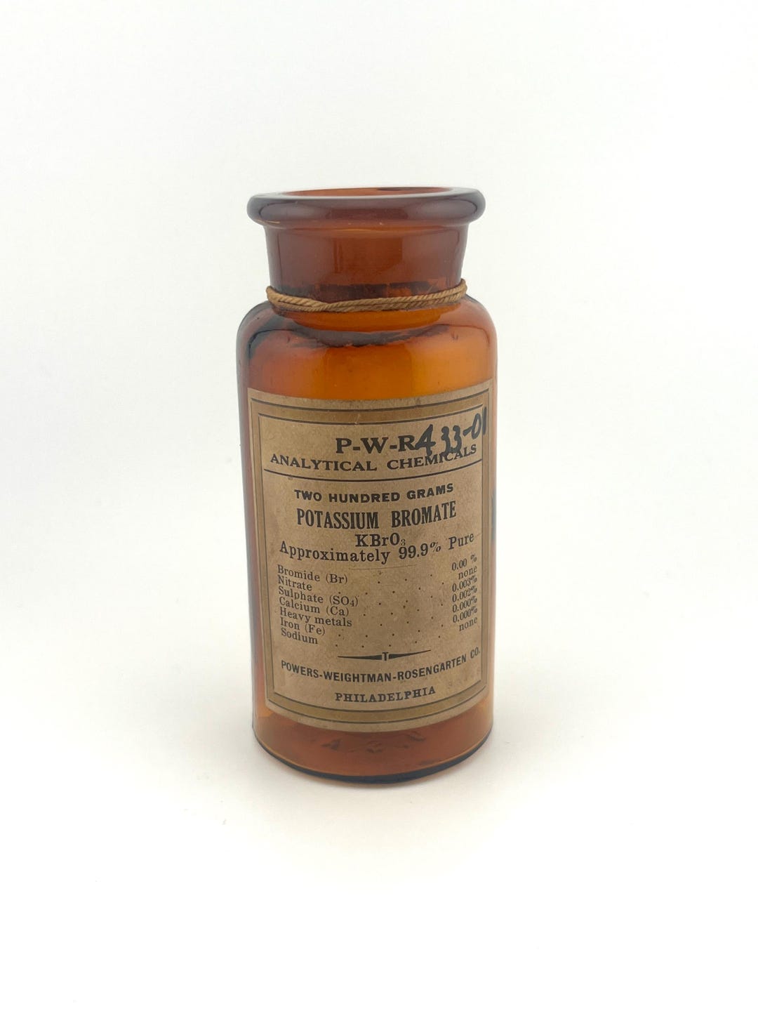 Antique Amber Glass Apothecary Bottle | Potassium Bromate Chemical Jar ...