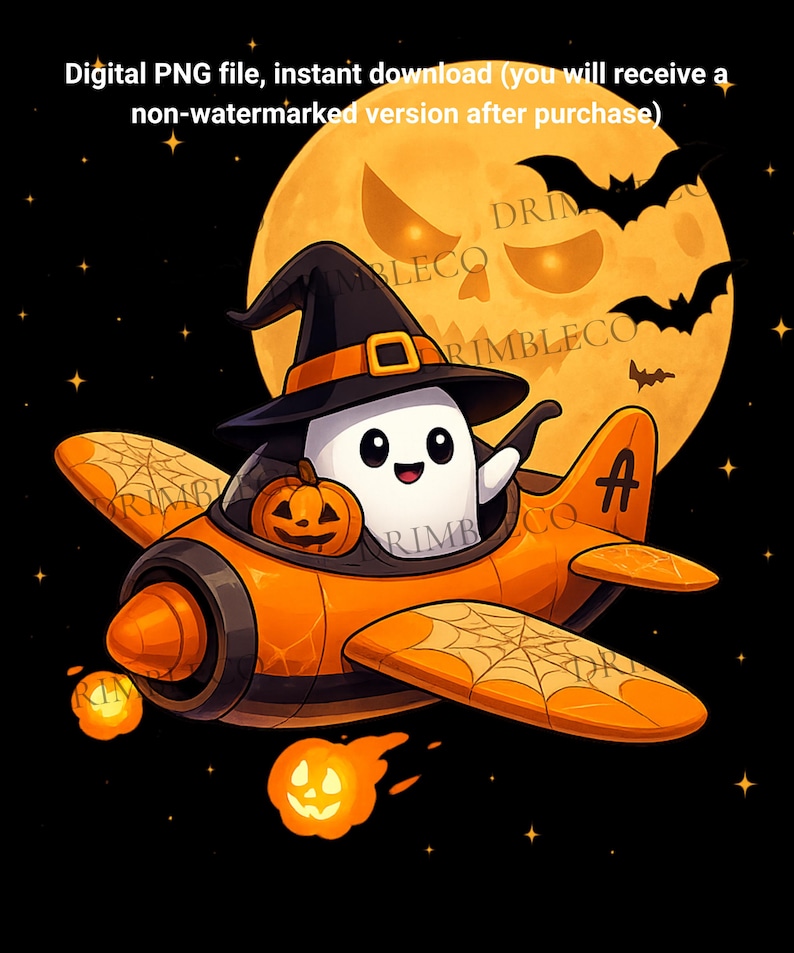 Halloween Jet PNG, Cute Ghost Clipart, Spooky Airplane Art, Witch ...